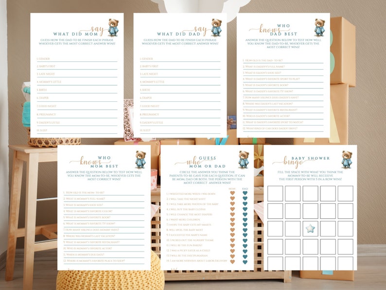 6 Teddy Bear Baby Shower Game Teddy Bearwho Knows Mom and - Etsy