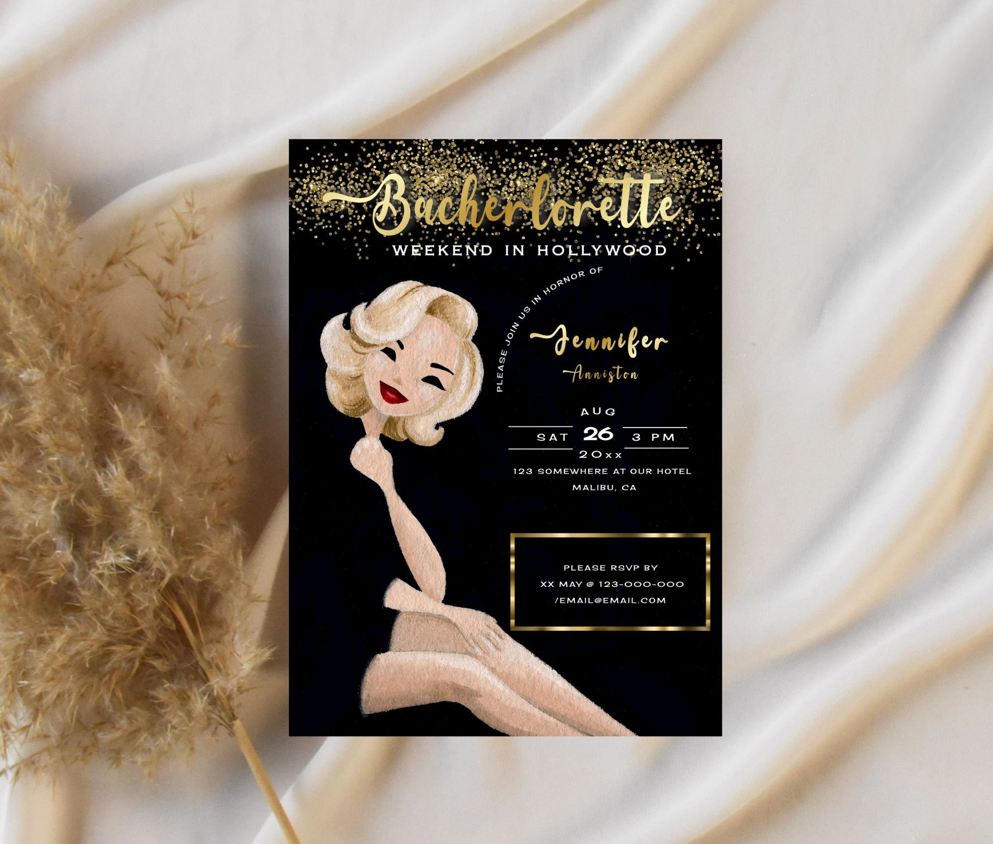 Editable Meet Me in Hollywood Bacherlorette Party Invite| A Night in ...