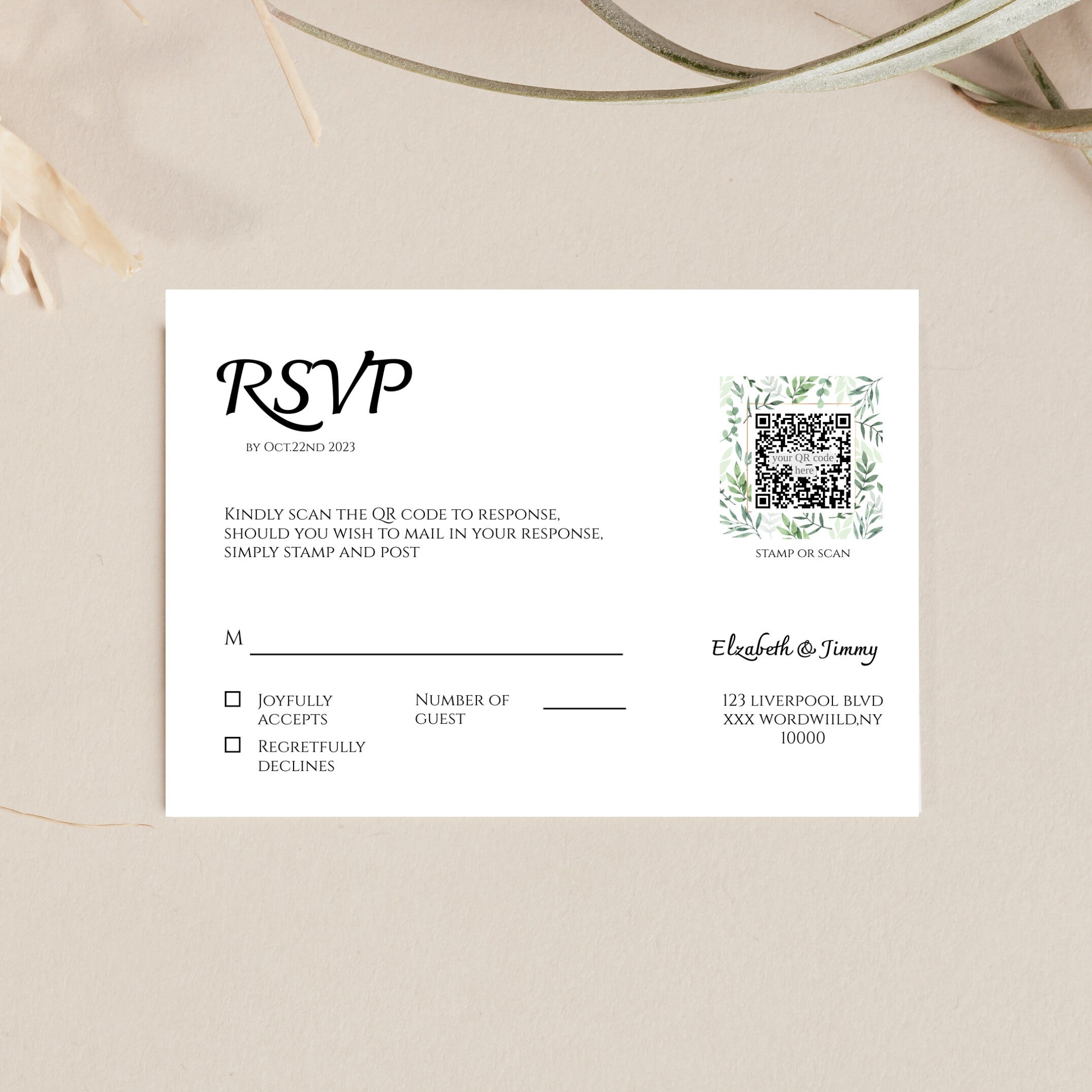 Editable Greenery DIY RSVP Card Qr Code for Wedding, Qr Code Rsvp ...