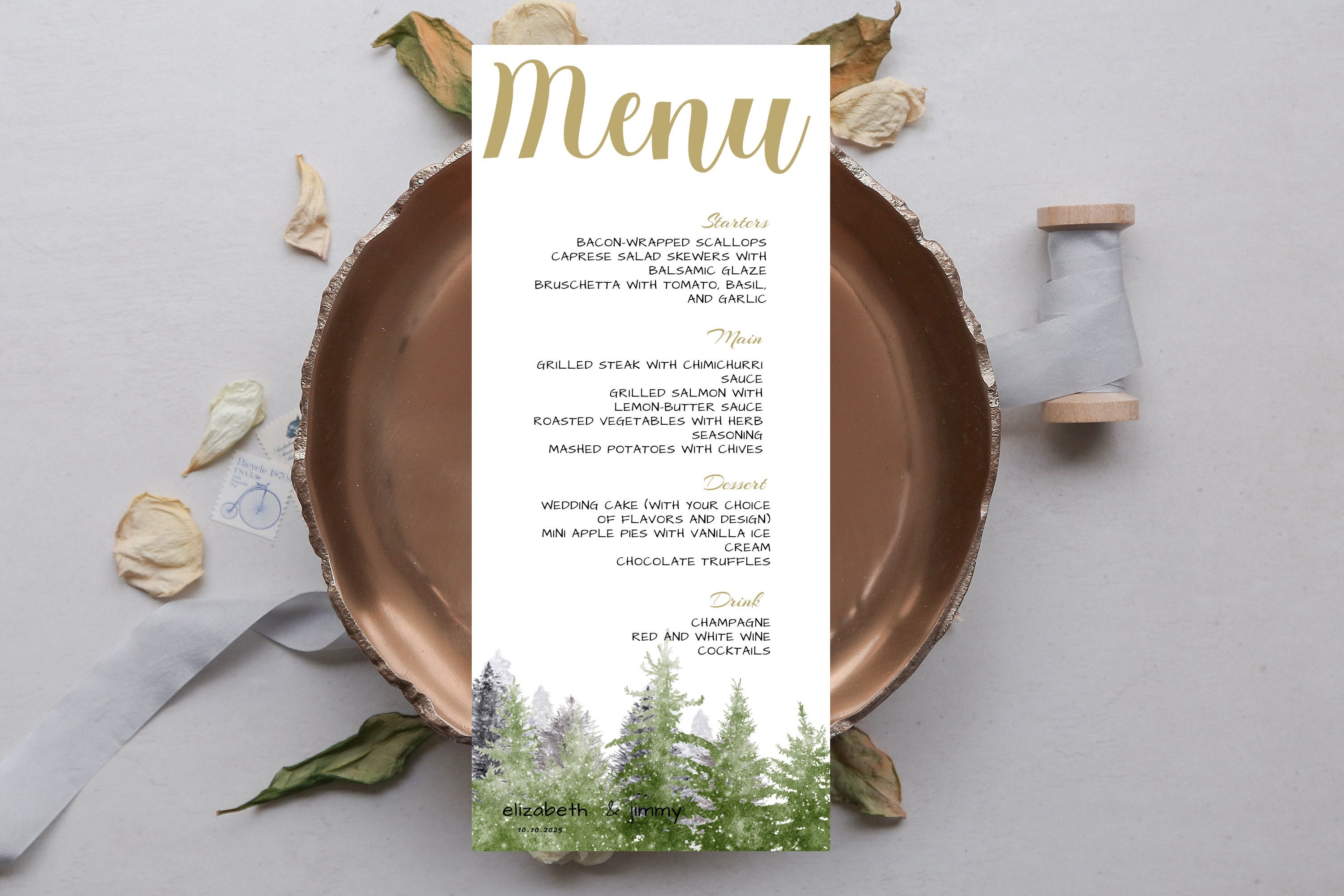 Editable Mountain Wedding Menu Insert Card|forest Wedding|rustic ...