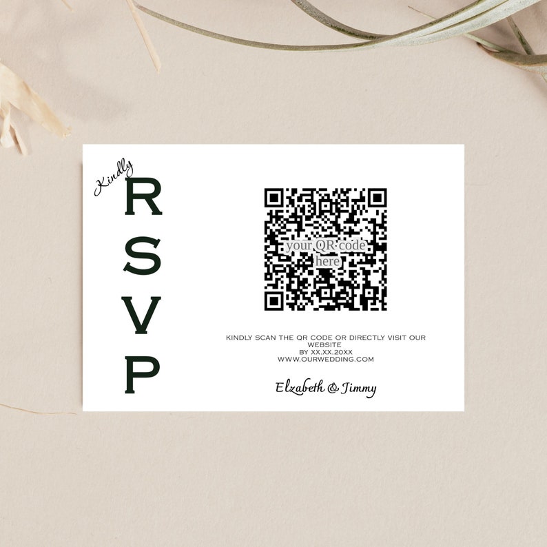 Minimalist RSVP Card With Qr Code for Wedding, Qr Code Rsvp Insert ...