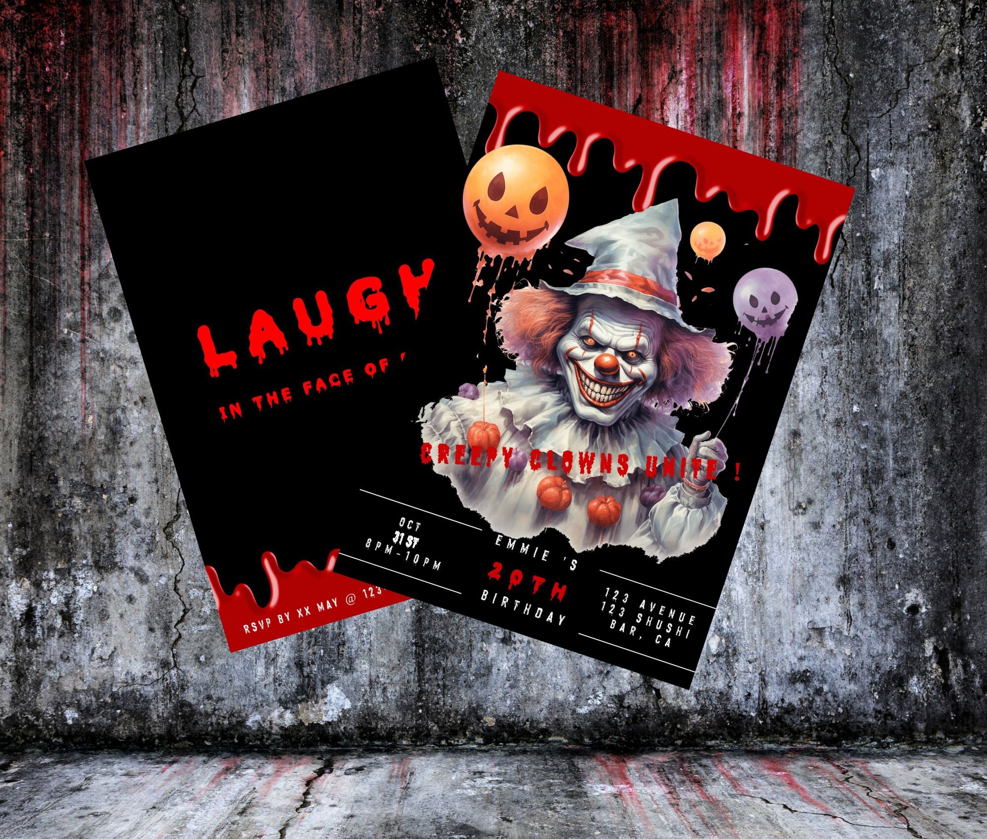 Editable Halloween Horror Party Invitation|clown Zombie Movie Character ...