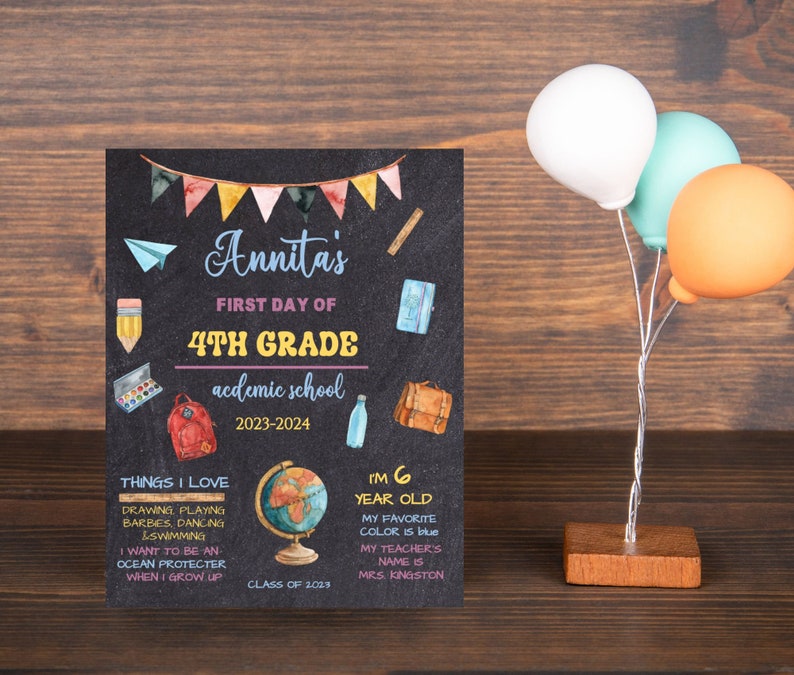 Chalkboard Back to School 4thgrade Sign| Editable First Day of School ...