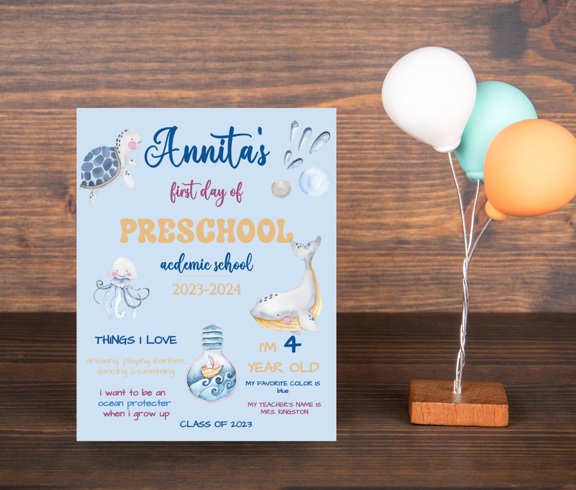 Editable First Day of Preschool Chalkboard| Ocean Theme First Day of ...