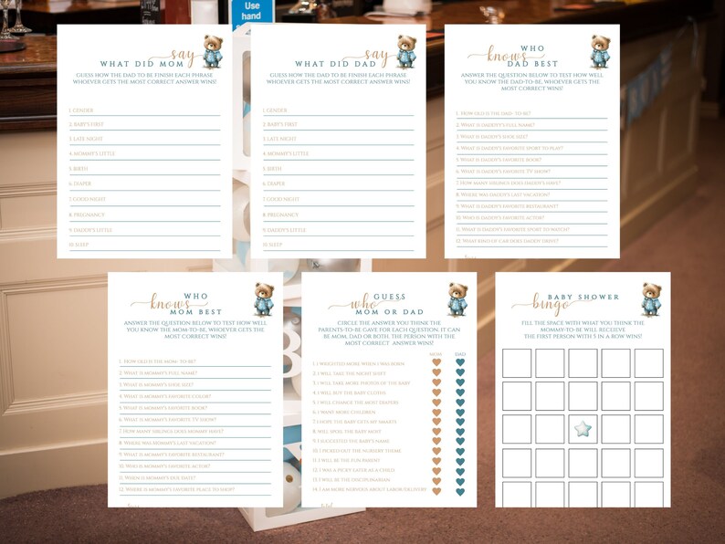 6 Teddy Bear Baby Shower Game Teddy Bearwho Knows Mom and - Etsy