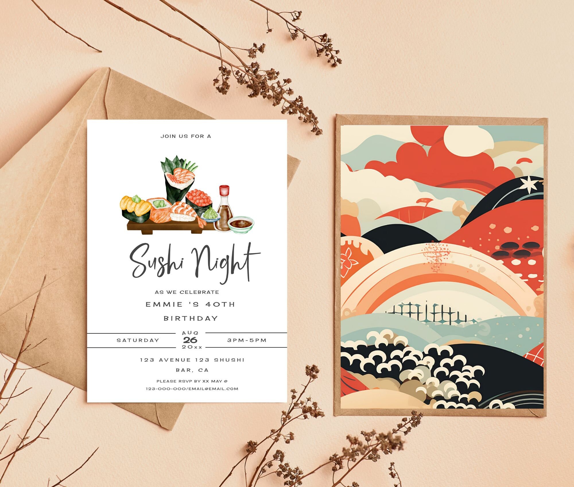 Editable Dinner Party Invitation, Sushi Invitation, Adult Birthday ...