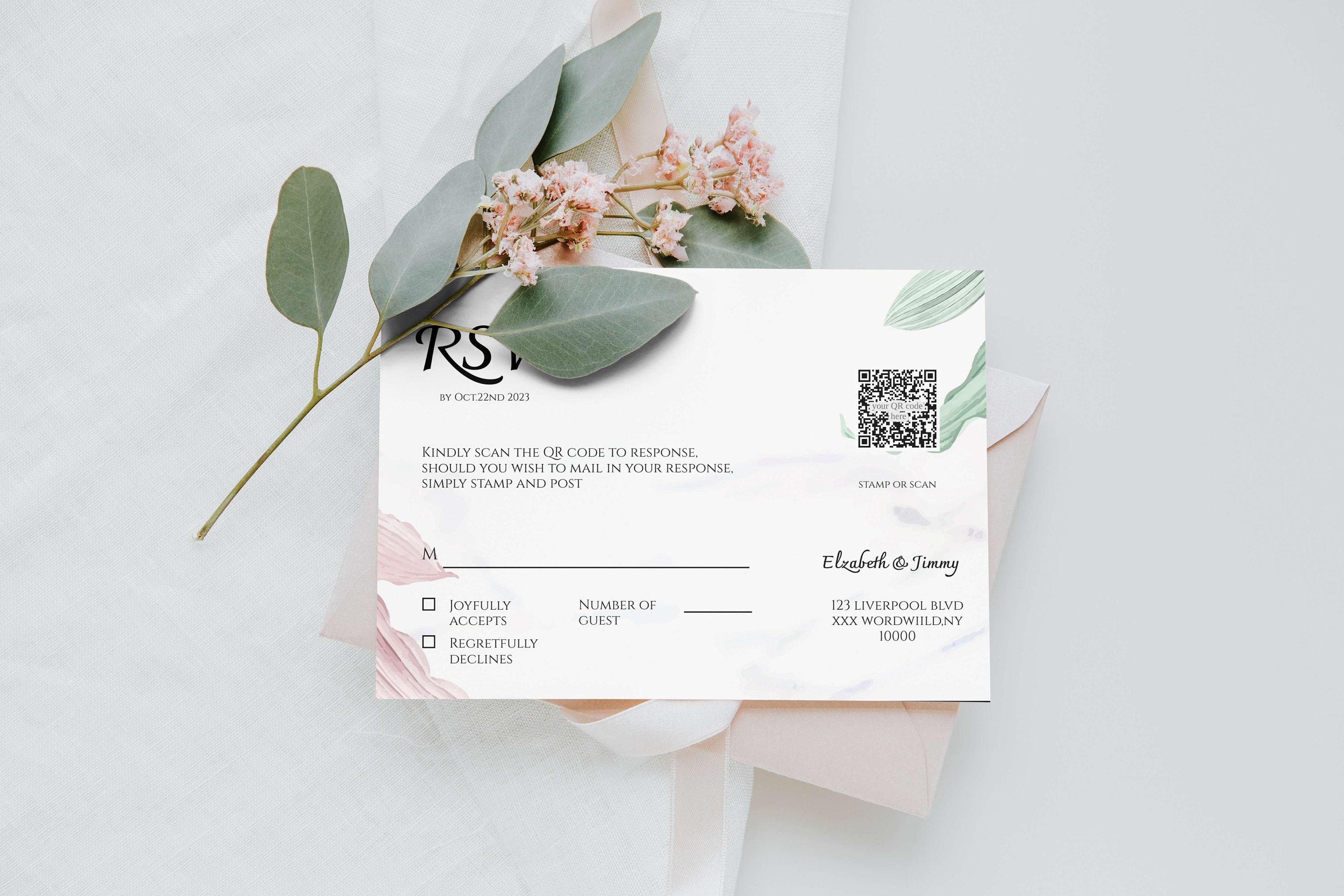 Editable Boho Greenery RSVP Card Qr Code for Minimalist Style Modern ...