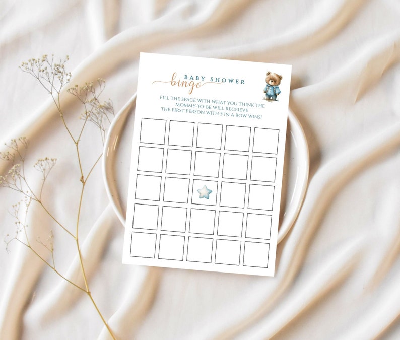 Not Editable Teddy Bear Baby Shower Bingo Game| Blue Teddy Bear| Oh ...