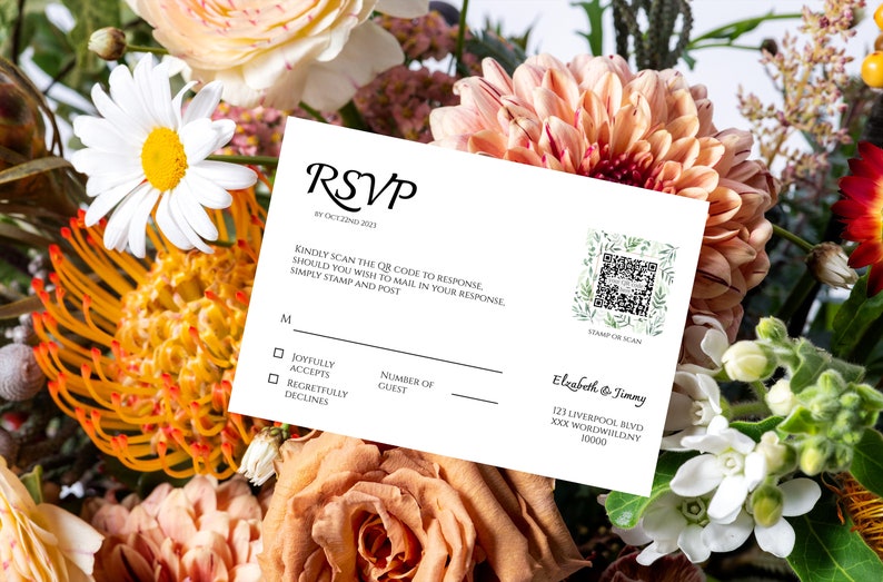 Editable Greenery DIY RSVP Card Qr Code for Wedding, Qr Code Rsvp ...