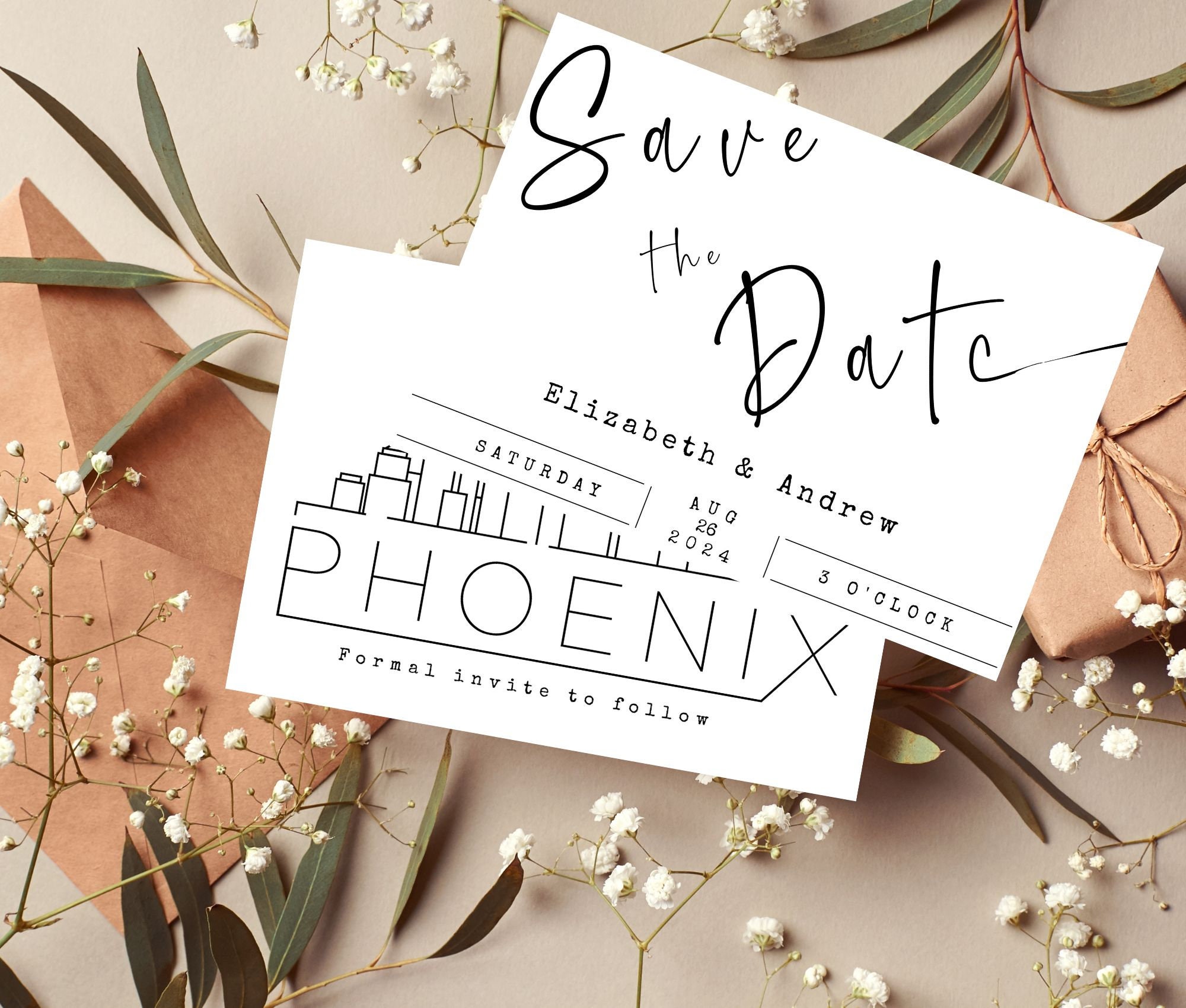 Editable Phoenix Skyline Wedding Save the Date Card|save the Date Cards ...