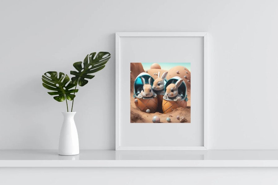 Easter Bunnies in Space Living Room Wall Art Kids Room Decor AI ...