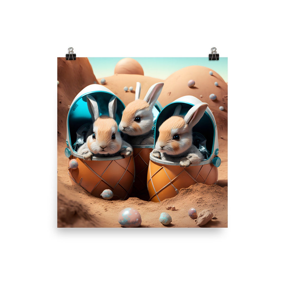 Easter Bunnies in Space Living Room Wall Art Kids Room Decor AI ...