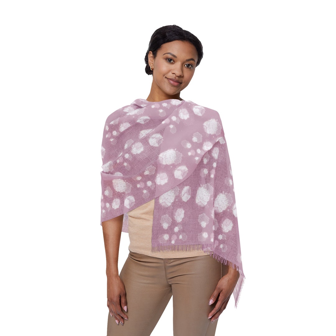Pale Pink Sky Winter Snow Print Light Scarf for Women, Galactic Flakes ...