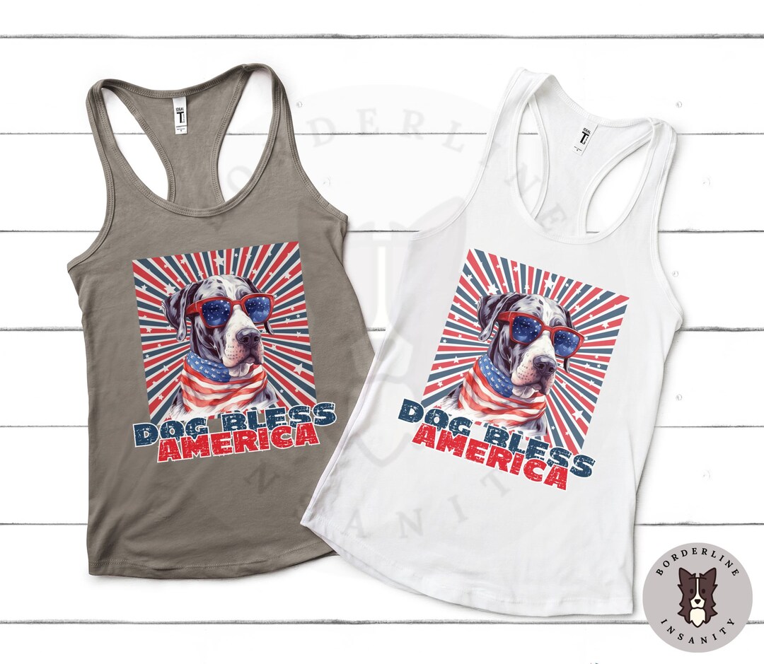 4th of July Dog Bless America Great Dane Women's Next Level Racerback ...