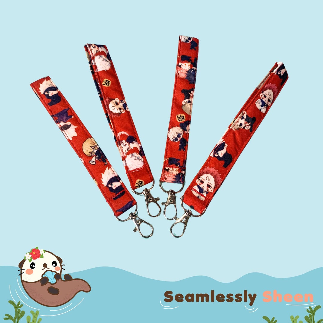 Japanese Anime JJK Fob Wristlet, Furry Cat Gojo Sakuna Yuji Fabric ...