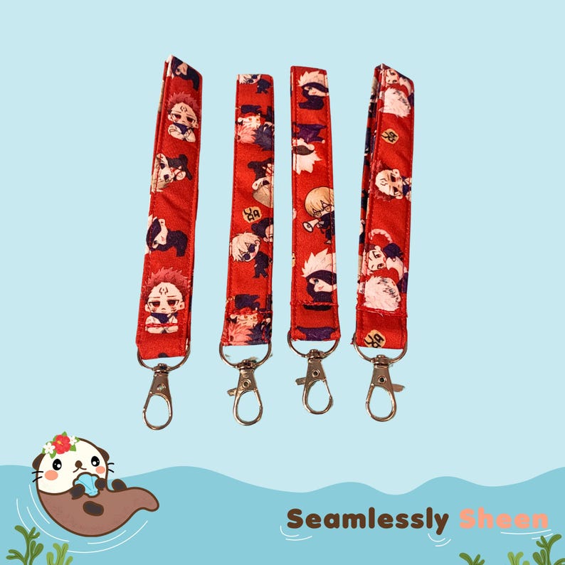 Japanese Anime JJK Fob Wristlet, Furry Cat Gojo Sakuna Yuji Fabric ...
