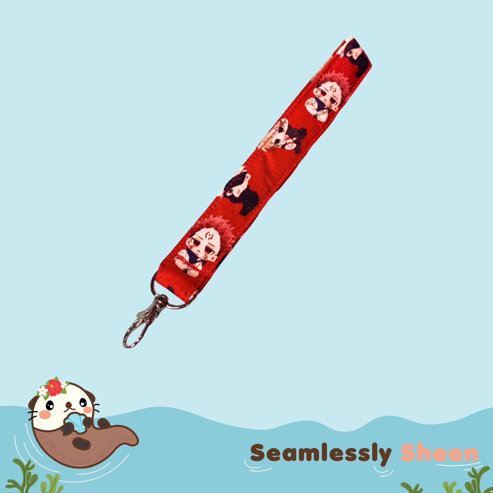 Japanese Anime JJK Fob Wristlet, Furry Cat Gojo Sakuna Yuji Fabric ...