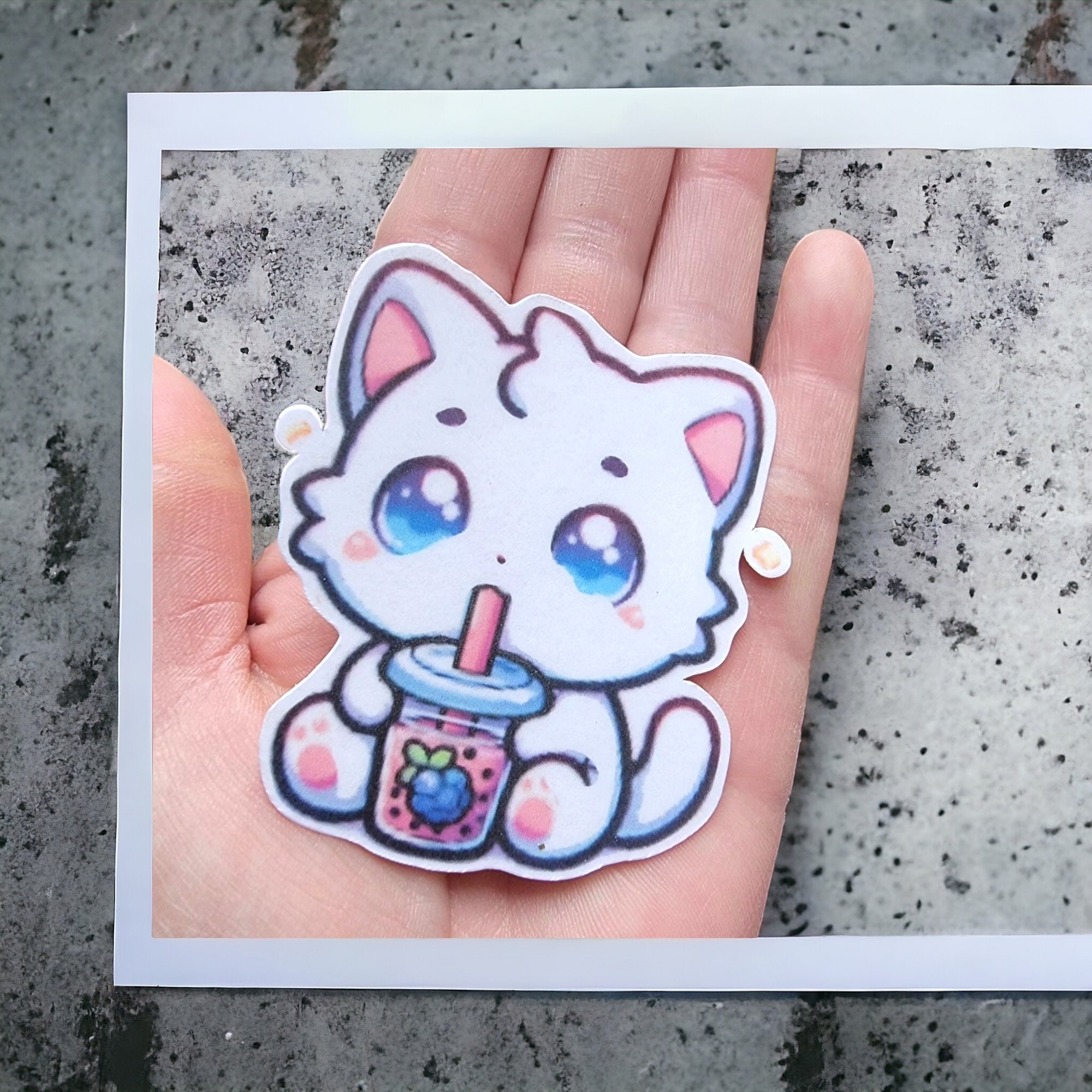 Chibi Cats Drinking Boba Tea Sticker Set Fun Decoration for Water ...