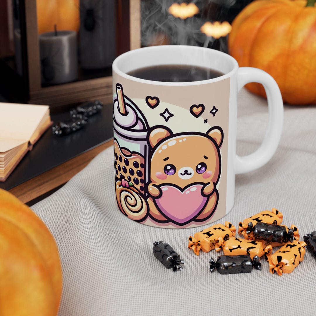 Cute Bear Boba Mug, Kawaii Ceramic Coffee Cup, Bubble Tea Lover Gift ...
