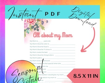 All About My Mom Questionnaire for Mothers Day - Etsy