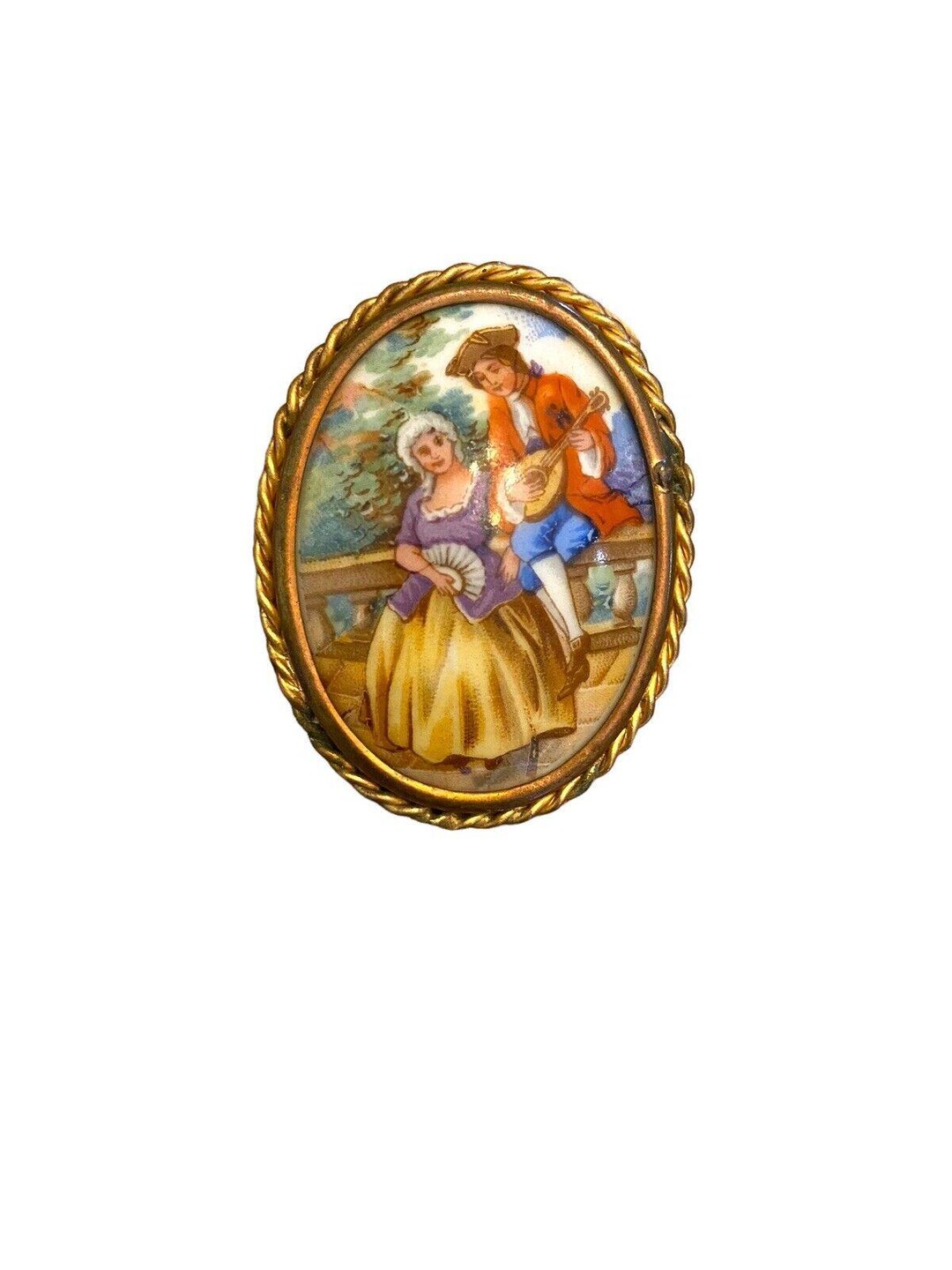 Vintage LIMOGES Hand Painted Porcelain Pin Brooch Courting Couple Made ...