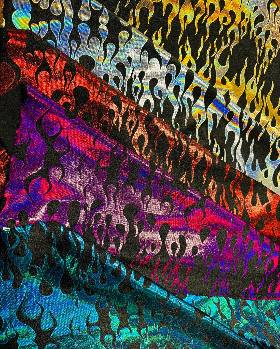 New Luxury Flames Design Hologram Metallic Nylon Spandex 4-way Stretch ...