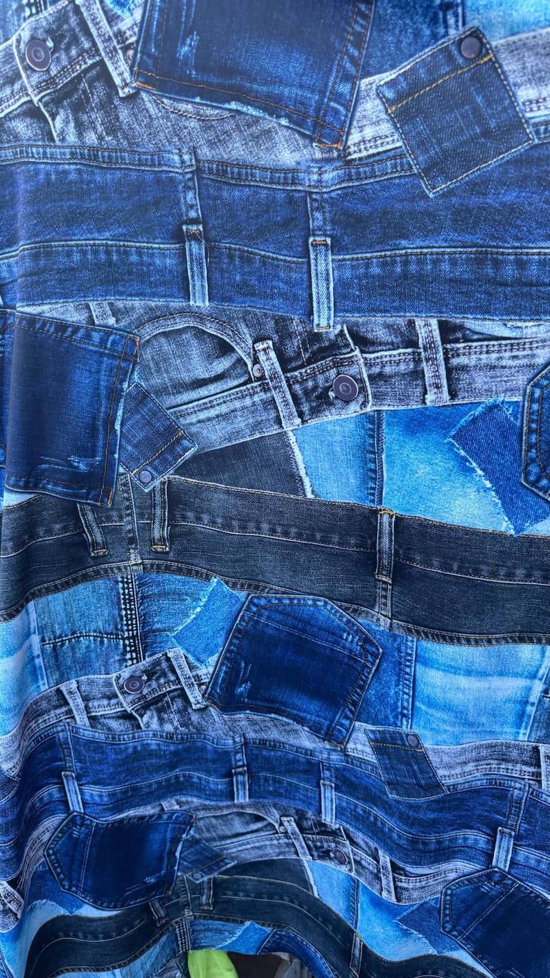 New Luxury Denim Jeans Design Print on Nylon Spandex 4-way Stretch 58/ ...