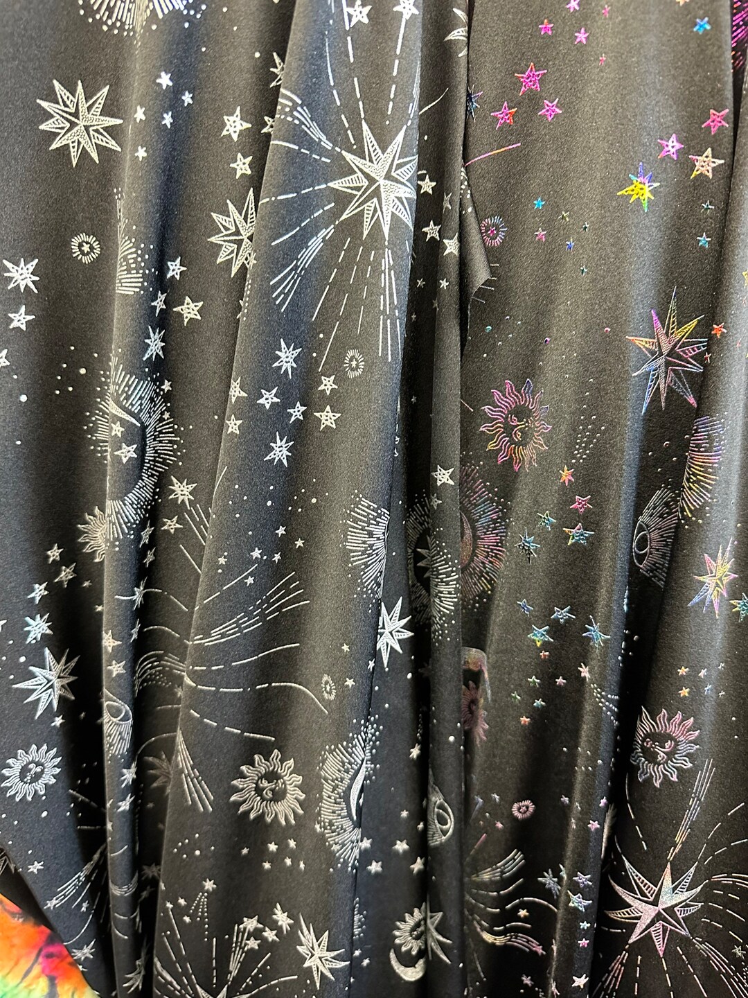 Celestial Design With Moon and Stars Metallic Nylon Spandex 4-way ...