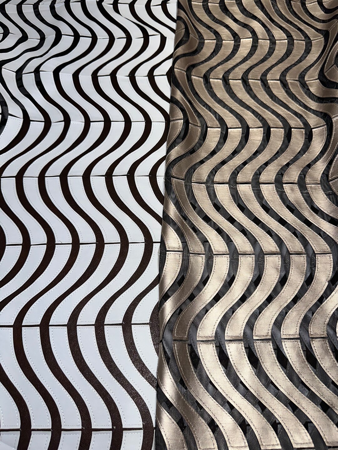 Luxury Fabric Wavy Leather Design Embroidered on Stretch Mesh 2-way 58/ ...