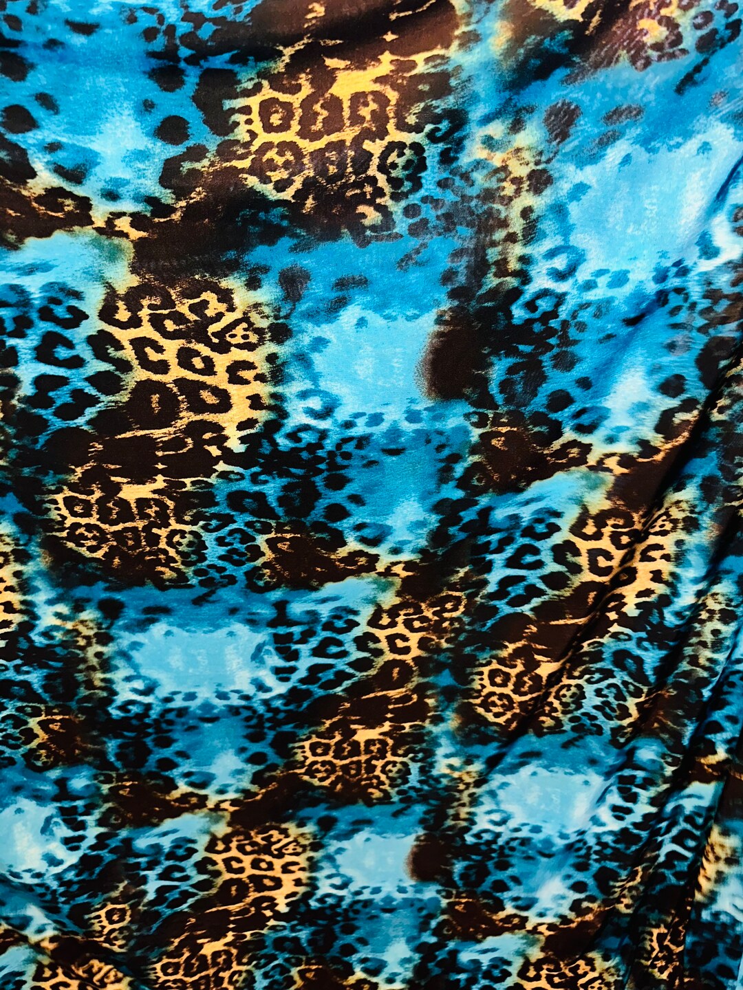Wild Cat Design Teal/brown Print on Great Quality of Nylon Spandex 4 ...