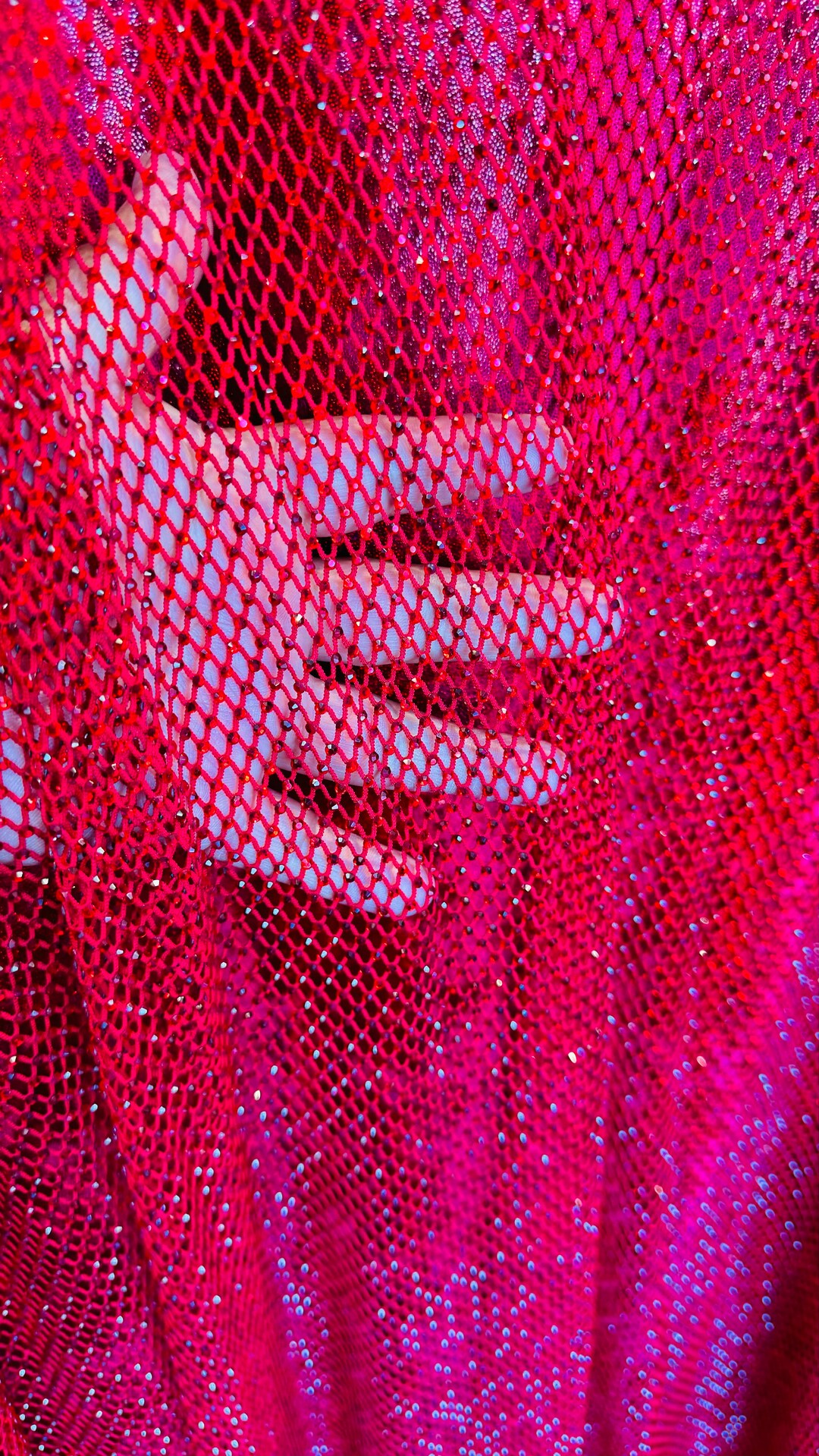 Rhinestone Luxury Design Scarlet Red on Stretch Fishnet 4-way 55/57 ...