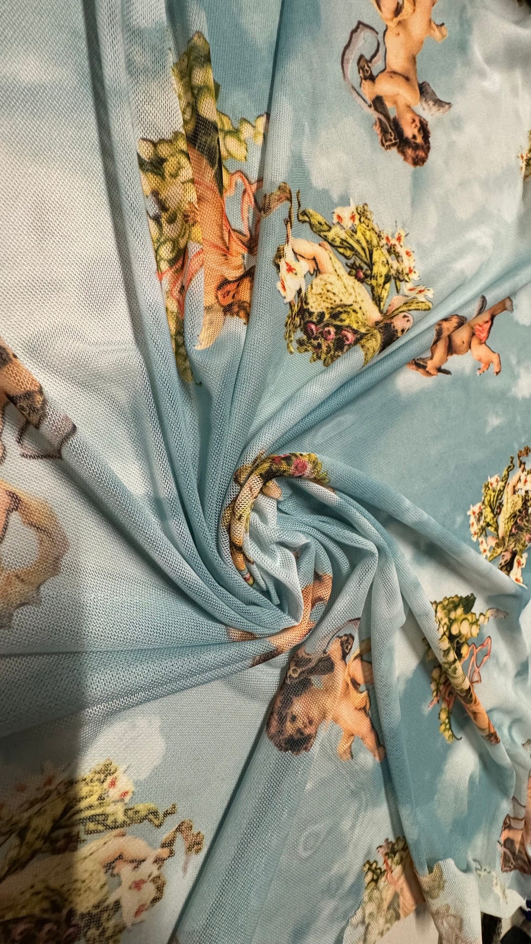 Divine Celestial Angels Design Print on Great Quality of Power Mesh 4 ...