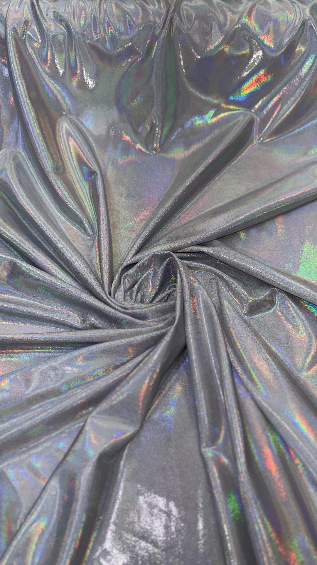Metallic Iridescent Oil Slick White/silver Hologram Foggy Foil Nylon ...