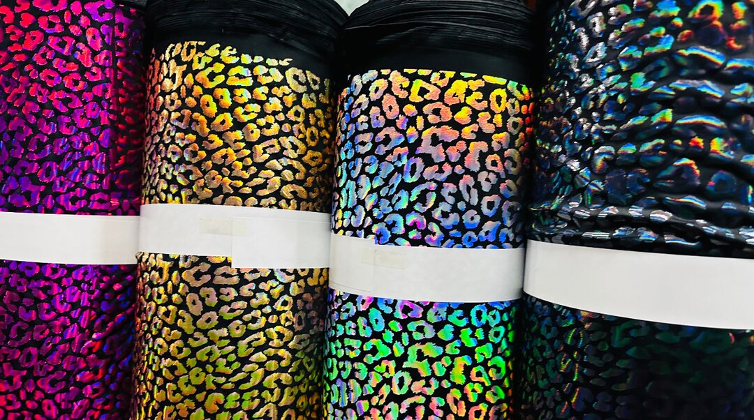 Cheetah Exotic Animal Design Iridescent Hologram Metallic Nylon Spandex ...