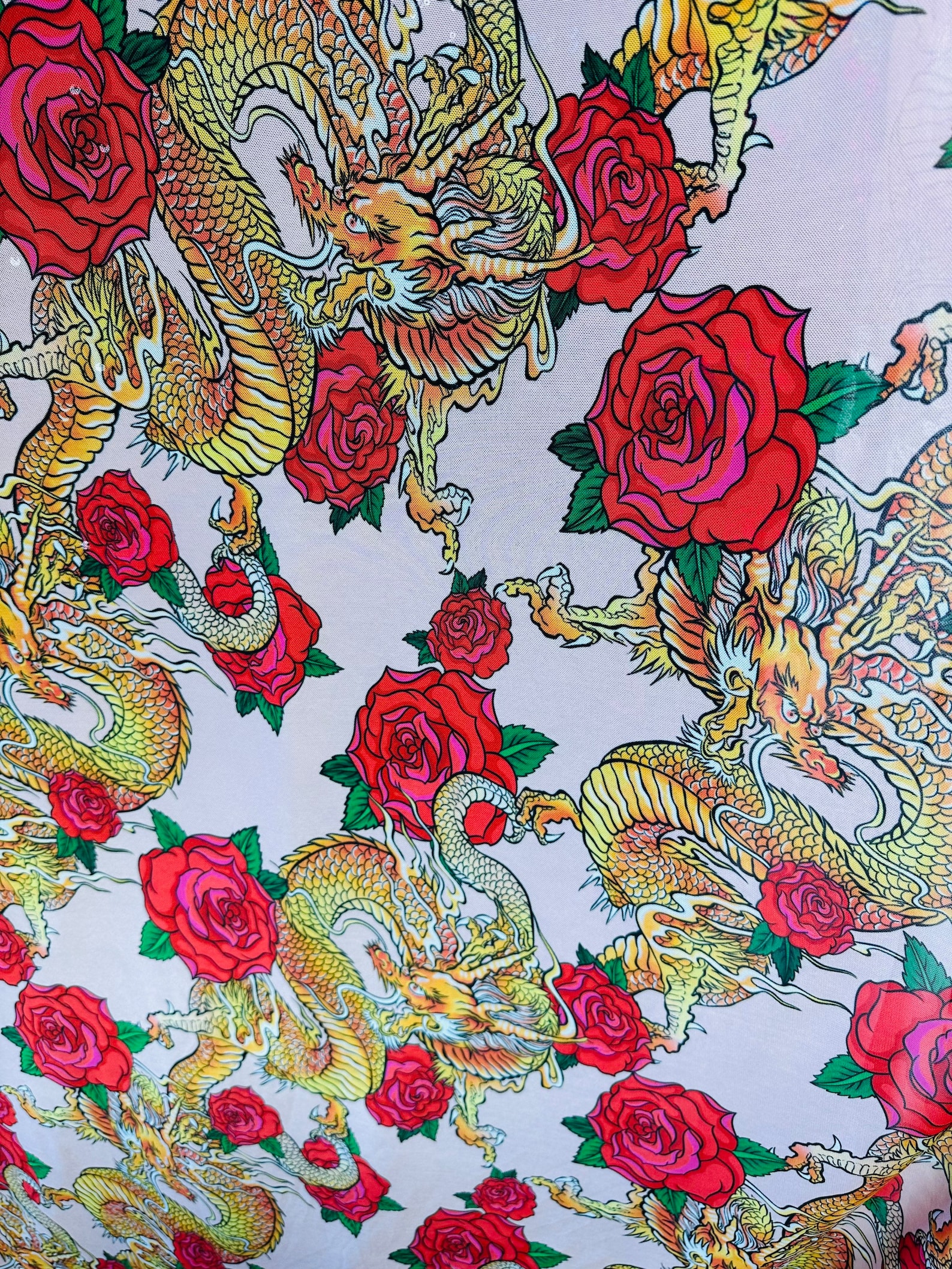 Exotic Dragon Design With Red Roses Print on Great Quality of Nylon ...