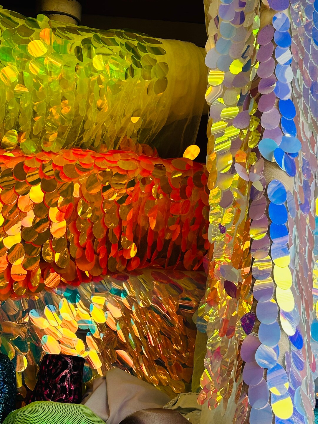 Luxury Teardrops Design Jumbo Sequins Size Embroidered on Stretch Mesh ...