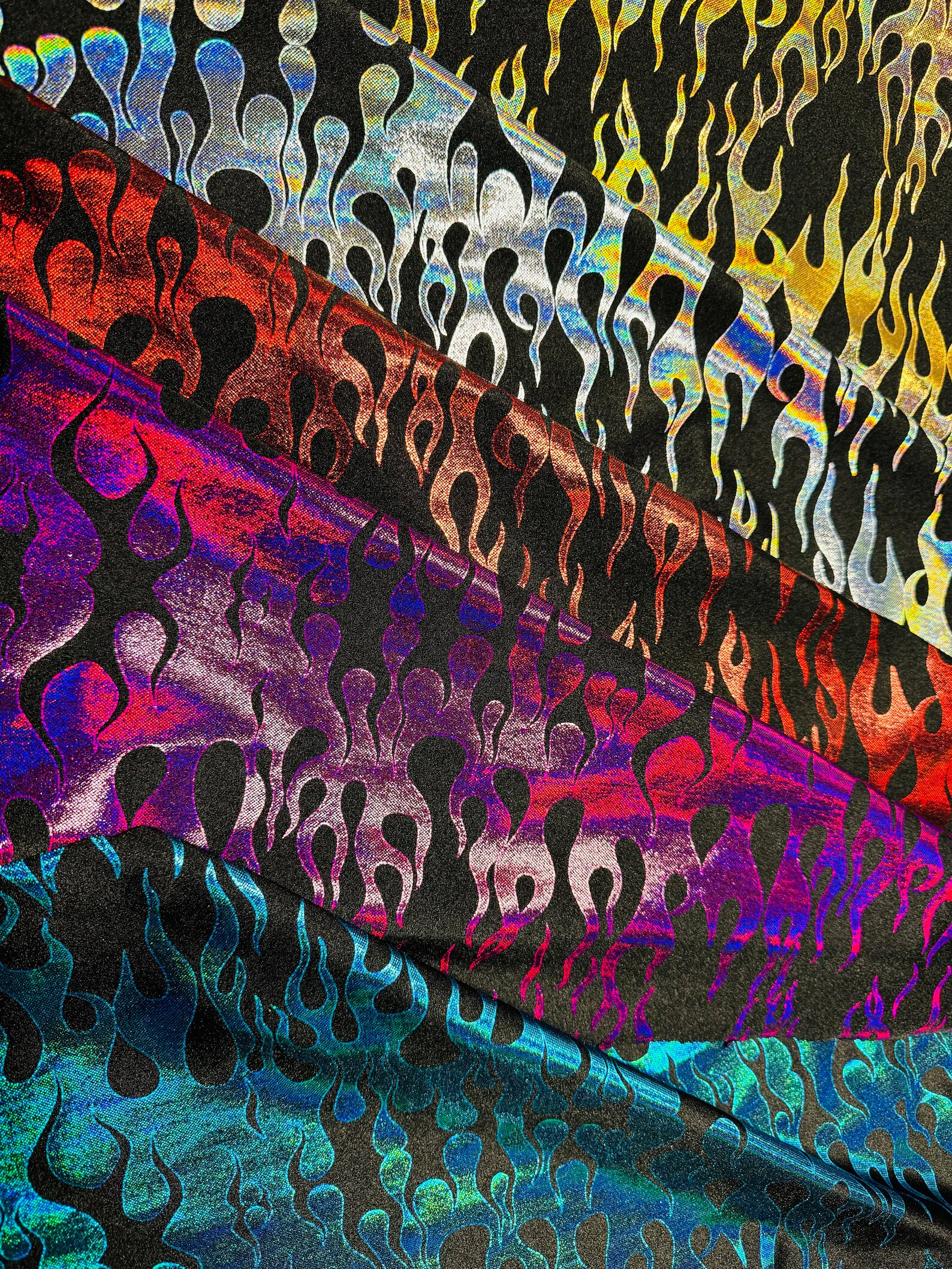 New Luxury Flames Design Hologram Metallic Nylon Spandex 4-way Stretch ...