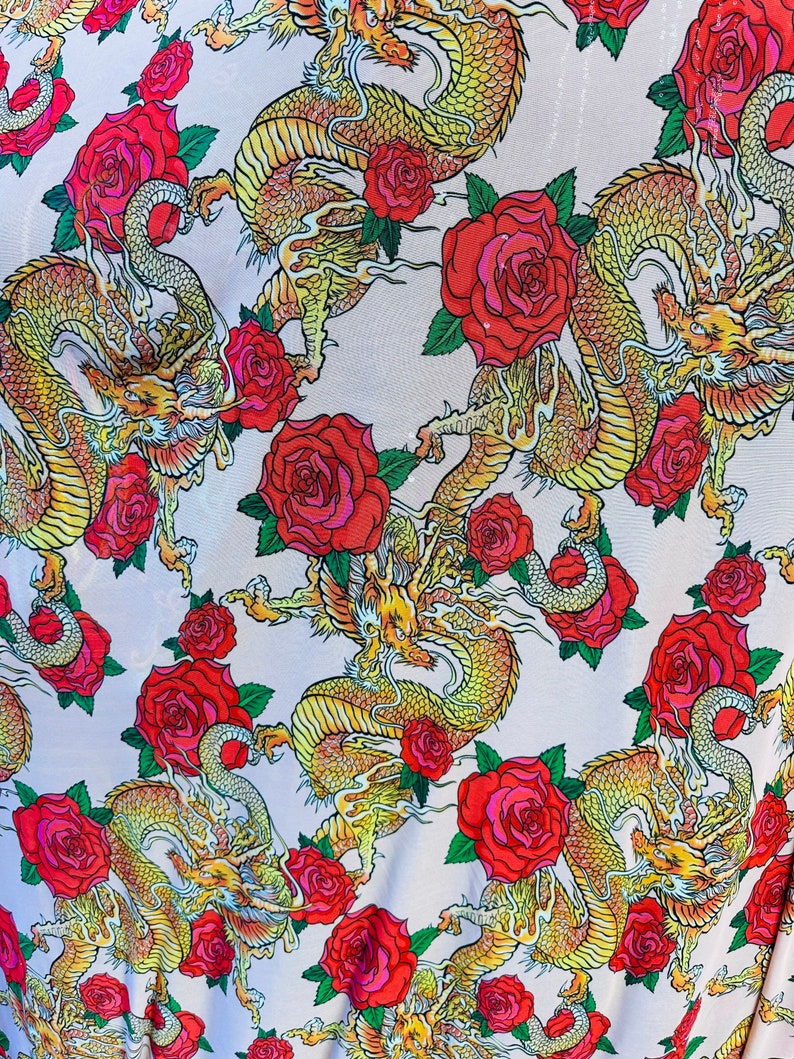 Exotic Dragon Design With Red Roses Print on Great Quality of Nylon ...