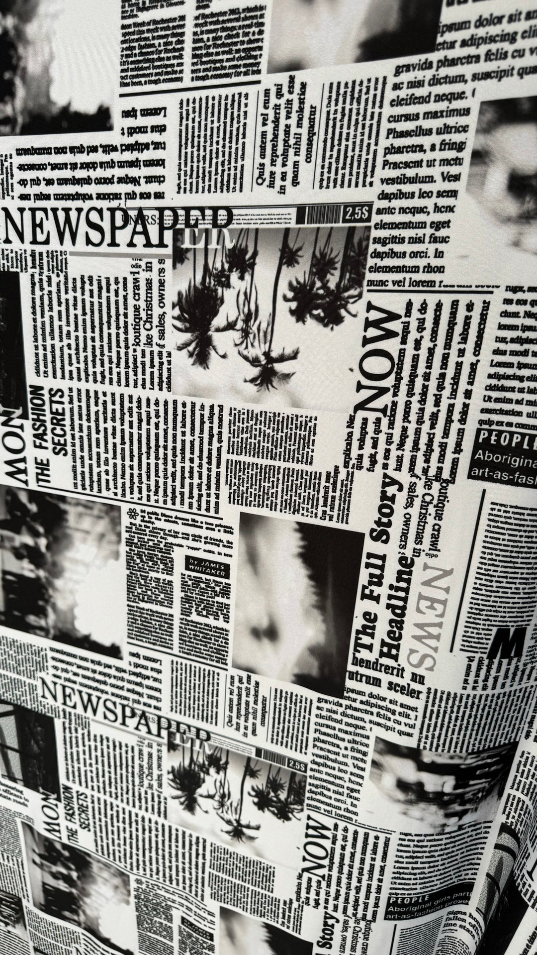 Newspaper Design Print on Poly Spandex Brushed 2-way Stretch 58/60 ...