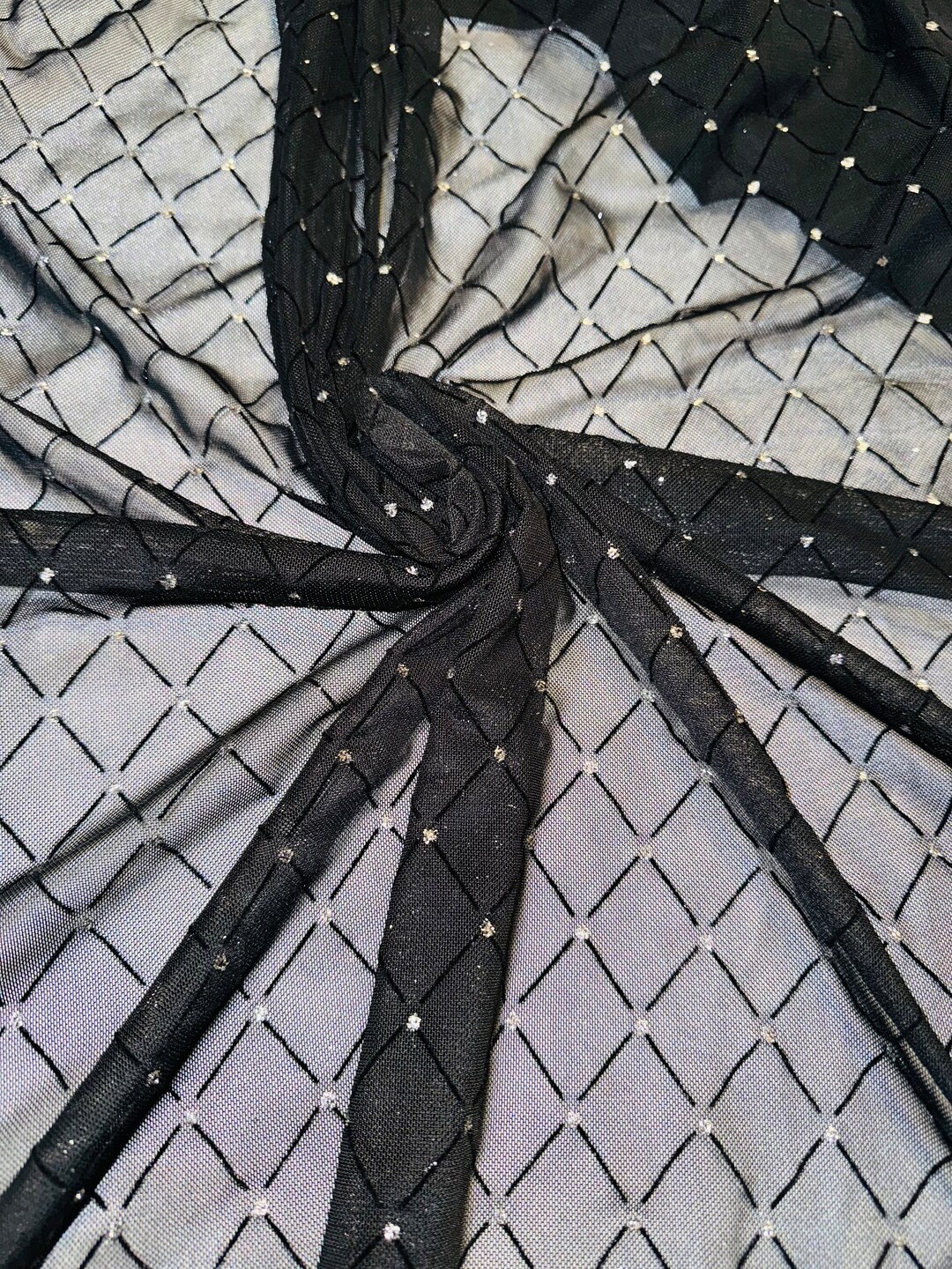 Diamond Mesh With Flocking Glitter 4-way Stretch 58/60” Sold by the YD ...