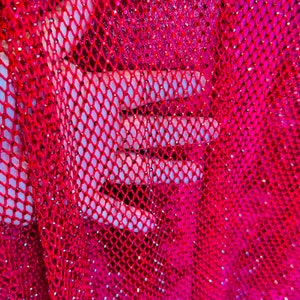 Rhinestone Luxury Design Scarlet Red on Stretch Fishnet 4-way 55/57 ...