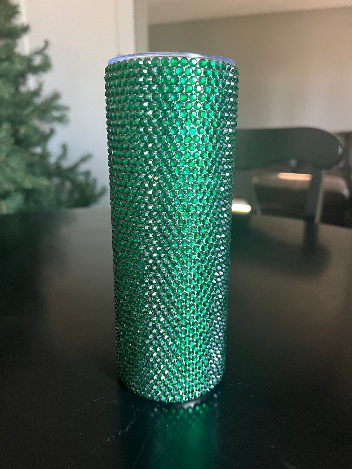 Dark Green Rhinestone Bedazzled Tumbler Cup With Lid - Etsy UK