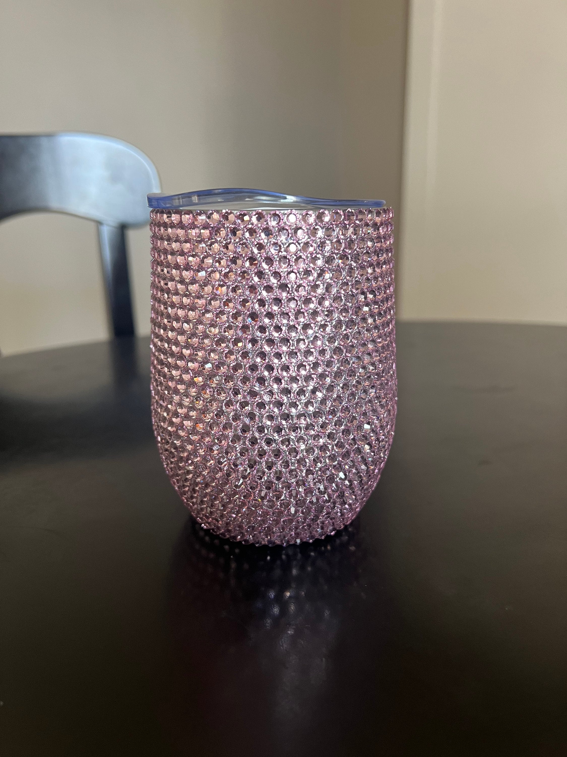 Light Pink Rhinestone Bedazzled Wine Tumbler Cup With Lid - Etsy