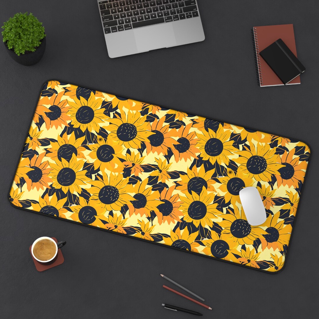Large Floral Desk Mat, Sunflower Pattern, Anti-slip Neoprene Office ...