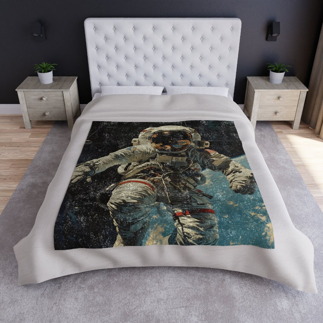 Crushed Velvet Blanket, Astronaut Throw, Soft Cozy Luxury Bedding, NASA ...