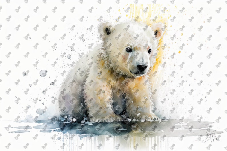 Cute Watercolor Baby Polar Bear Digital Print - Nursery Wall Art Decor ...