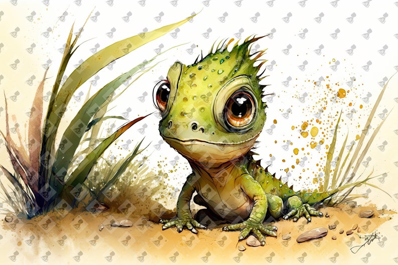 Cute Watercolor Baby Lizard Digital Print - Nursery Wall Art Decor ...