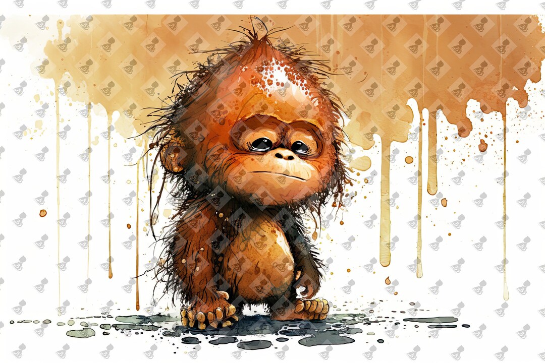 Cute Watercolor Baby Orangutan Digital Print - Nursery Wall Art Decor ...
