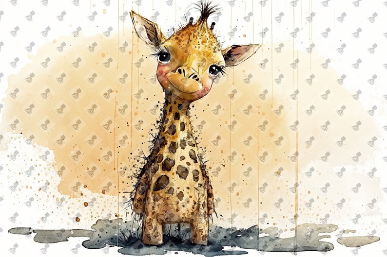 Cute Watercolor Baby Giraffe Digital Print - Nursery Wall Art Decor ...