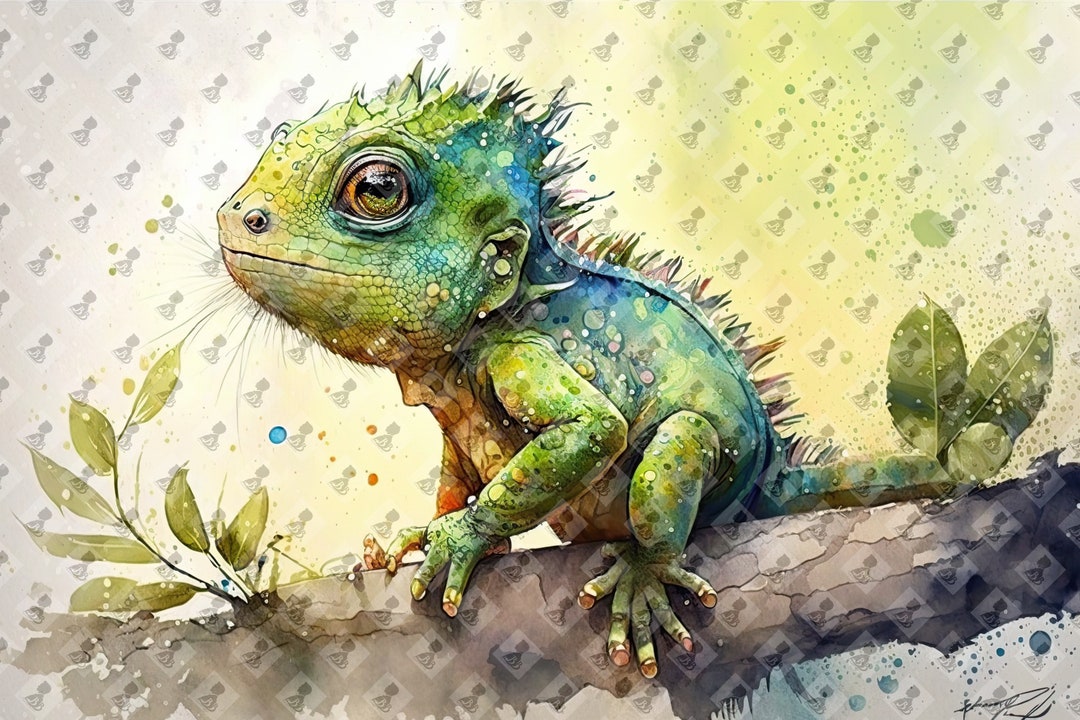 Cute Watercolor Baby Lizard Digital Print - Nursery Wall Art Decor ...